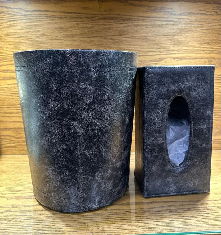 Leather Tissue Box & Dustbin Set – AapnaOnlineStore